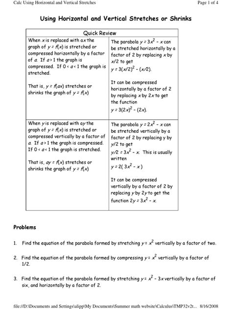 5 Horizontal Vertical Stretches And Shrinks Questions Pdf Graph