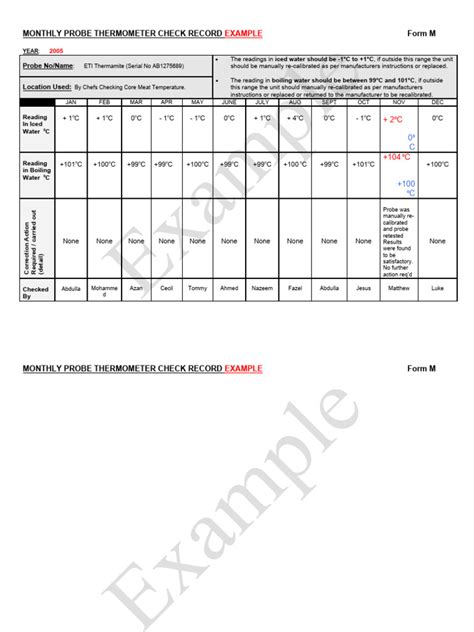 Form M Example Probe Thermometer Check Pdf Thermometer Physical