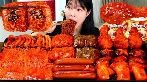 Asmr Mukbang 직접 만든 불닭 버섯 불닭쌈 양념치킨 소세지 먹방 And 레시피 Spicy Mushroom And Fire