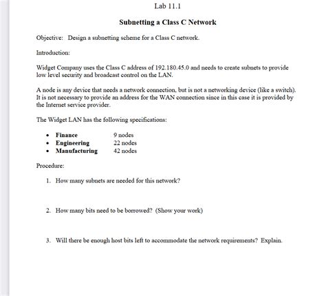 Solved Lab 111 Subnetting A Class C Network Objective