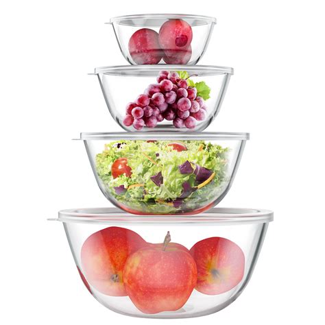 Tinana Mixing Bowls Set 4 Pack Glass Mixing Bowls With Lids Nesting Storage Bowls For Kitchen