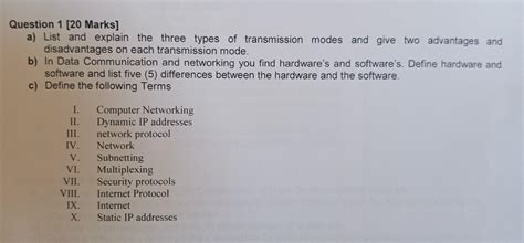 Solved Question 1 20 Marks A List And Explain The Three