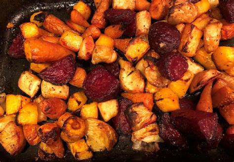 Roasted Root Vegetables Potato Swede Parsnip Carrot And Beetroot