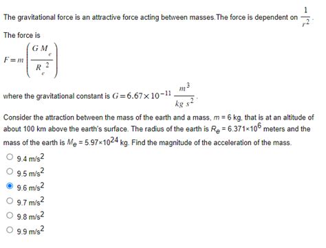 Solved The Gravitational Force Is An Attractive Force Acting