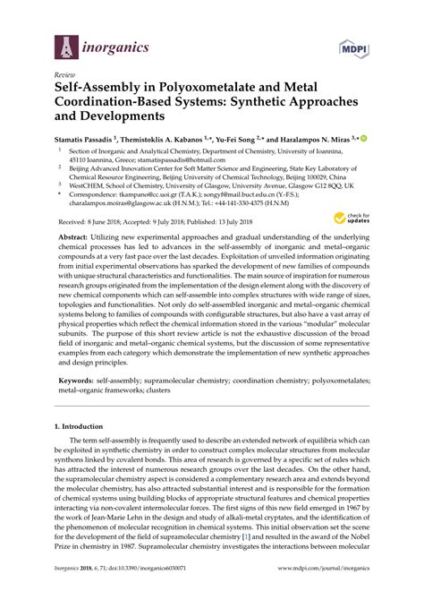 Pdf Self Assembly In Polyoxometalate And Metal Coordination Based