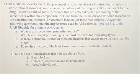 Solved In Medicinal Development The Placement Of Chegg