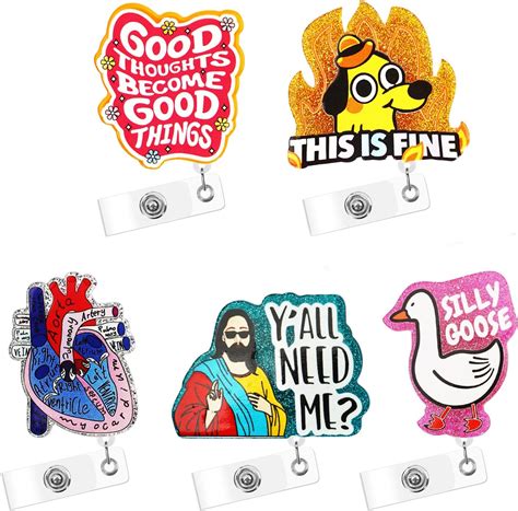 Funny Badge Reel Retractable For Nurses 6 Pcs Cute