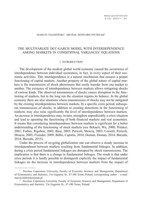 Pdf The Multivariate Dcc Garch Model With Interdependence Among