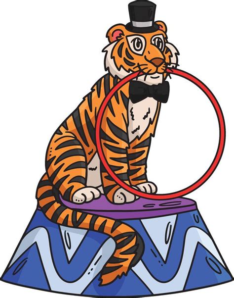 Circus Tiger Biting A Hula Hoop Cartoon Clipart 45390066 Vector Art At