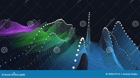 Abstract Background Waves Color Graphs From Dots And Lines On Poly On Black Technology