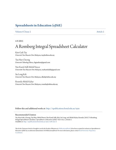 Pdf A Romberg Integral Spreadsheet Calculator
