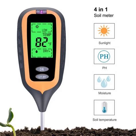 4 In 1 Digital PH Meter Soil Moisture Monitor Tature Sunlight Tester