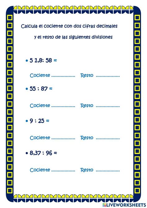 Divisiones Con Números Decimales Online Activity Live Worksheets