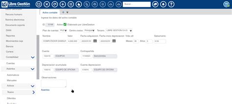 Registro De Activos Y Depreciación Software Contable Libre Gestión