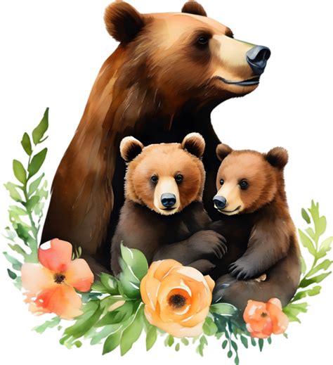 Mother Bear And Her Cubs Decorative Clip Art Ai Generated 33645980 Png