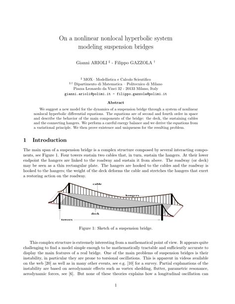 Pdf On A Nonlinear Nonlocal Hyperbolic System Modeling Suspension Bridges