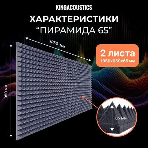 Акустический поролон пирамида 65мм / 2 листа 1950х950х65мм темно-серого ...