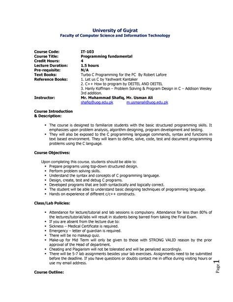 It Outline Programing Fundamentals Page University Of