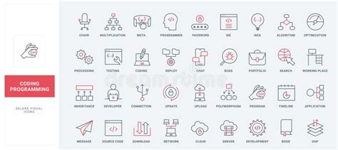 Program Code Development Line Icons Set Workflow And Tools Of