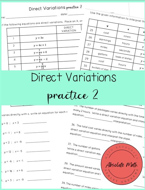 Direct Variations Practice 2 Made By Teachers