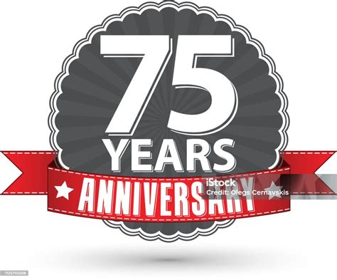 레드 리본으로 75 년 기념일 복고풍 레이블 축 하 하는 벡터 일러스트 레이 션 기념관에 대한 스톡 벡터 아트 및 기타 이미지 기념관 기념일 배지 Istock