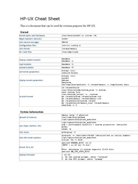 Hp Ux Cheat Sheet This Is A Document That Can Be Used For Revision Purposes For Hp Ux Pdf