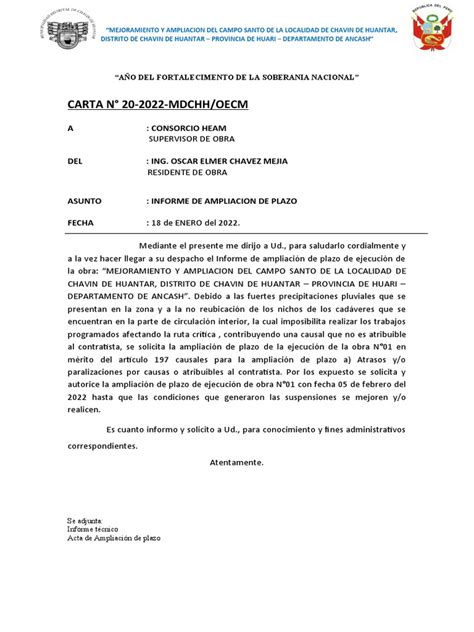 Informe De Ampliacion De Plazo Pdf