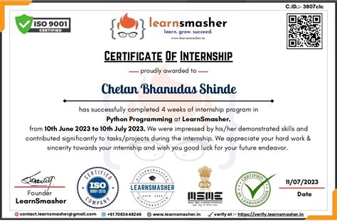 Chetan Shinde On Linkedin Learnsmasher Internship Python