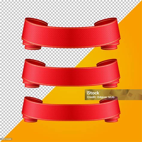 Realistic Red Ribbons With Fabric Texture Stock Illustration Download