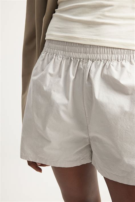 Elastic Waist Cotton Shorts Beige Na Kd