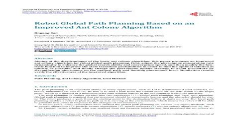 pdf robot global path planning based on an improved ant colony