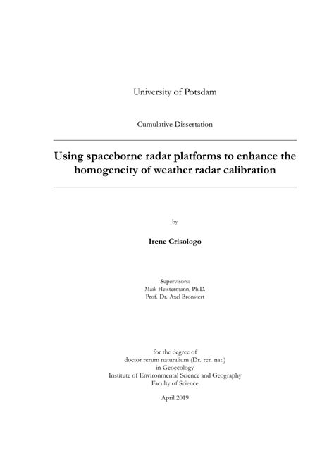 Pdf Using Spaceborne Radar Platforms To Enhance The Homogeneity Of Weather Radar Calibration
