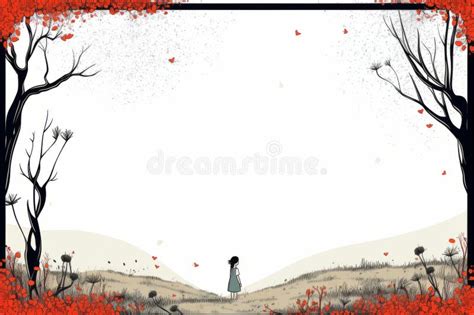 An Illustration Of A Girl Standing In The Middle Of A Field Stock