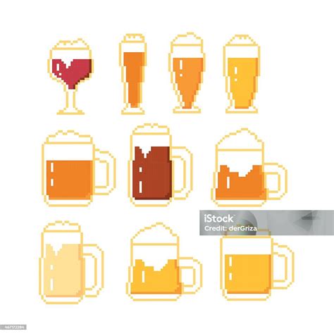 Ensemble Dicônes De La Bière Pixel Art Infographie De Style Old School