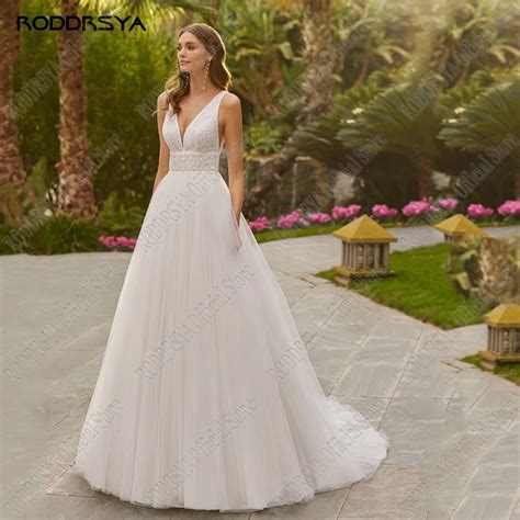 RODDRSYA Bohemain Wedding Dresses For Women 2023 Double V Neck Backless