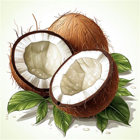 Premium Vector Vector Coconut Illustration Tropical Food Background Design Isolated Coco Leaf