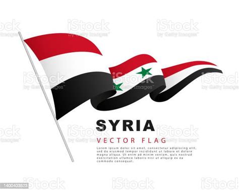 シリアの国旗が旗竿に掛かり風になびく白い背景に分離されたベクターイラストレーション シリア国旗のベクターアート素材や画像を多数ご用意