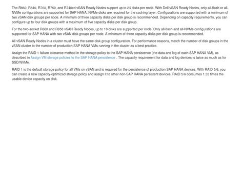 Disks Sap Hana Deployments On Dell Poweredge For Vmware Vsan Hyperconverged Infrastructure