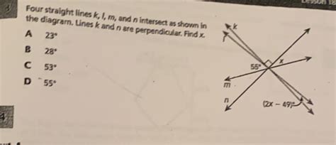 Solved Four Straight Lines K I M And N Intersect As Shown In The