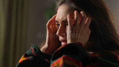 Portrait Of Attractive Female Model In Negative Mood Close Up Shot Brunette Woman Face In