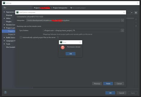 Got A Permission Denied Error When Try To Configurate Ssh Interpreter