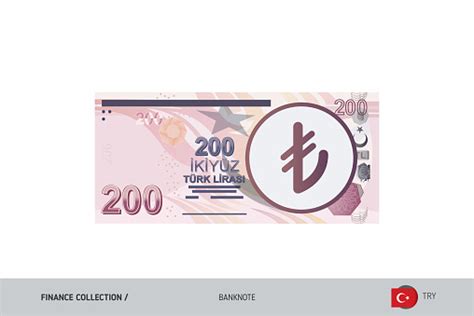 200 터키 리라 은행권입니다 평면 스타일은 매우 벡터 일러스트 레이 션을 상세한 흰색 배경에 고립 인쇄물 웹 디자인 모바일