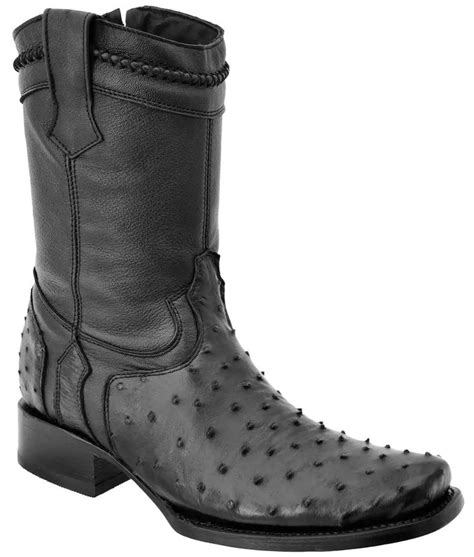 Botas De Avestruz Original Horma Cuadrada Con Zipper Wd 015 Combat