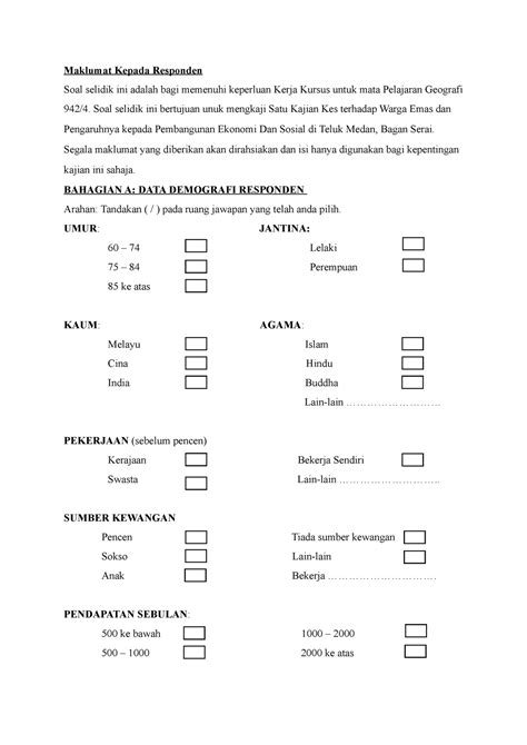Borang Soal Selidik Kk GEO Maklumat Kepada Responden Soal Selidik Ini