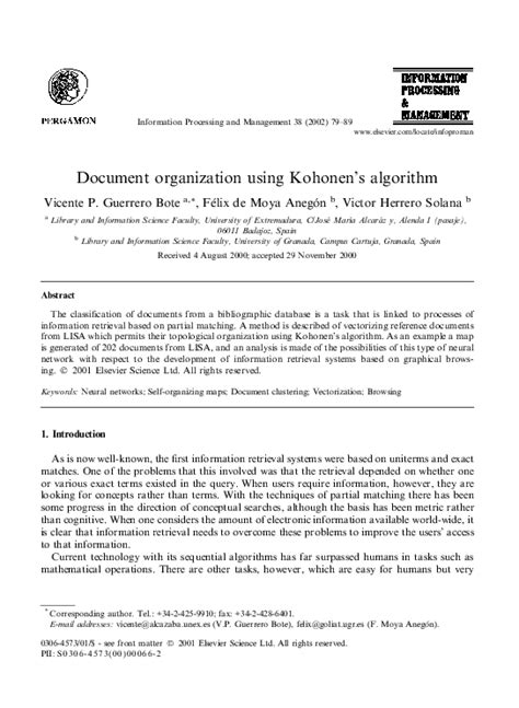 pdf document organization using kohonen s algorithm