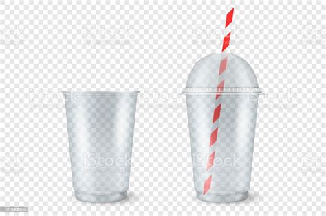 벡터 현실적인 3d 빈 투명 플라스틱 오픈 투명 한 배경에 격리 밀짚 설정 닫힘 일회용 컵 그래픽을위한 밀크 쉐이크 차 주스 포장 모형의 디자인 템플릿 0명에 대한 스톡