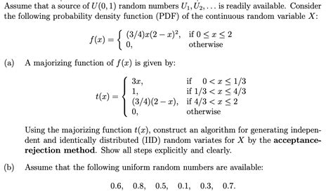 Solved Assume That A Source Of U 0 1 Random Numbers U1 U2 …