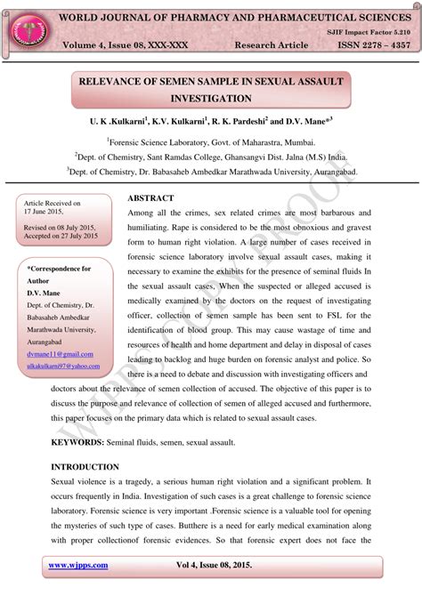 PDF Relevance Of Semen Sample In Sexual Assault Investigation