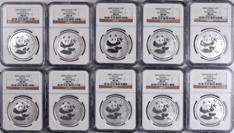 2000年熊猫纪念银币1盎司一组10枚 Ngc Ms 69 China Group Of 10 Yuan 10 Pieces 2000