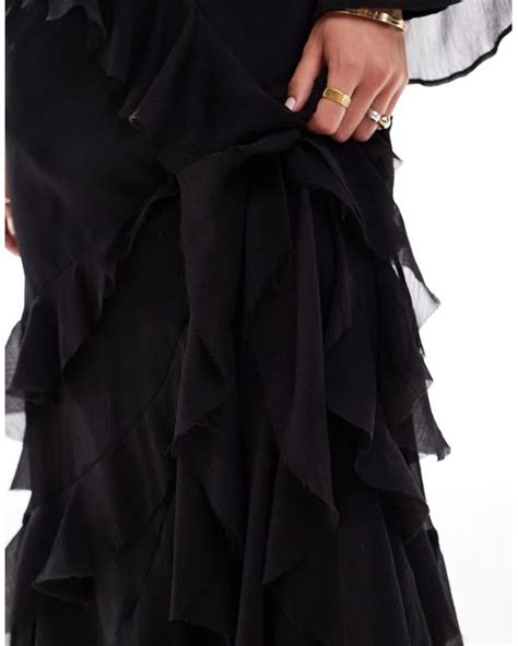 Asos Fluted Long Sleeve Extreme Ruffle Maxi Dress In Black Lyst